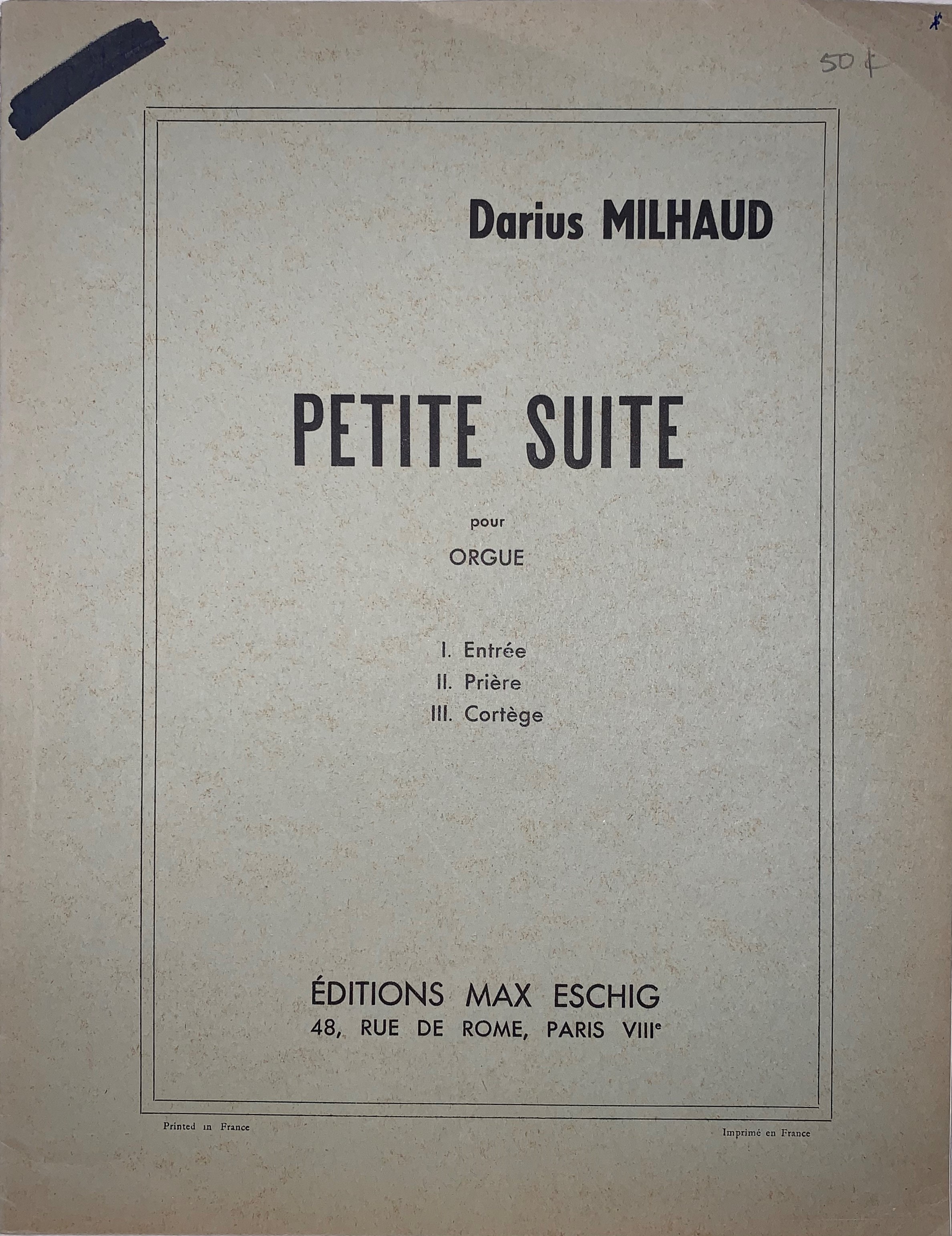 Darius Milhaud, Petite Suite, $0.50 – Lois Fyfe Music